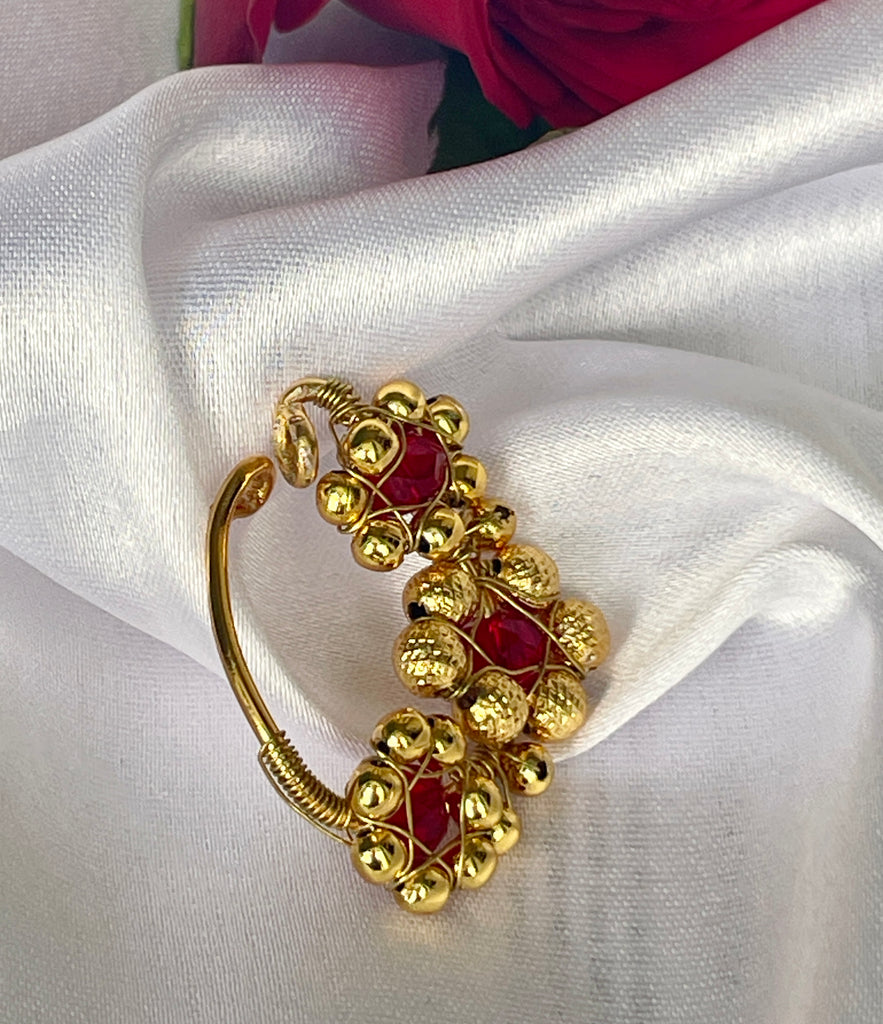 GOLDEN AND RED STONE NATH - s3jewell